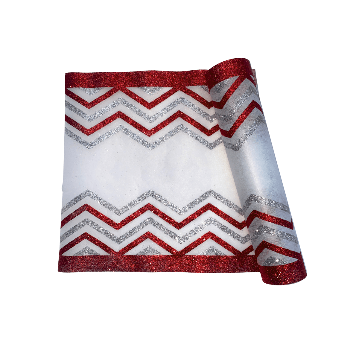 Chevron Glitter Table Runners - Red and Silver Stripe - Place Matters